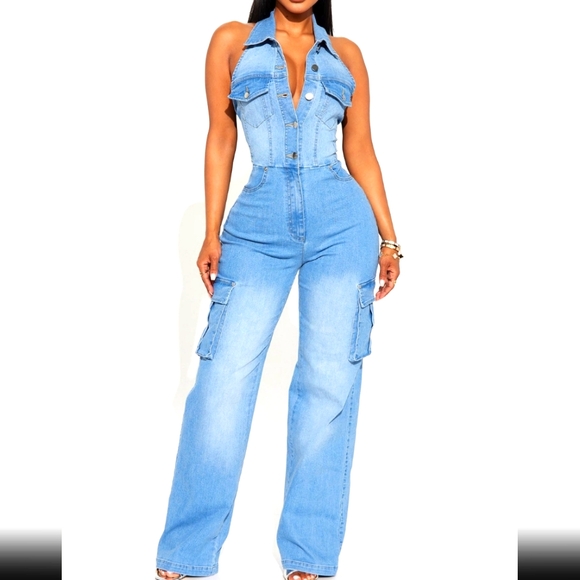 Fashion Nova | Pants & Jumpsuits | Fashion Nova Halter Cargo Denim ...